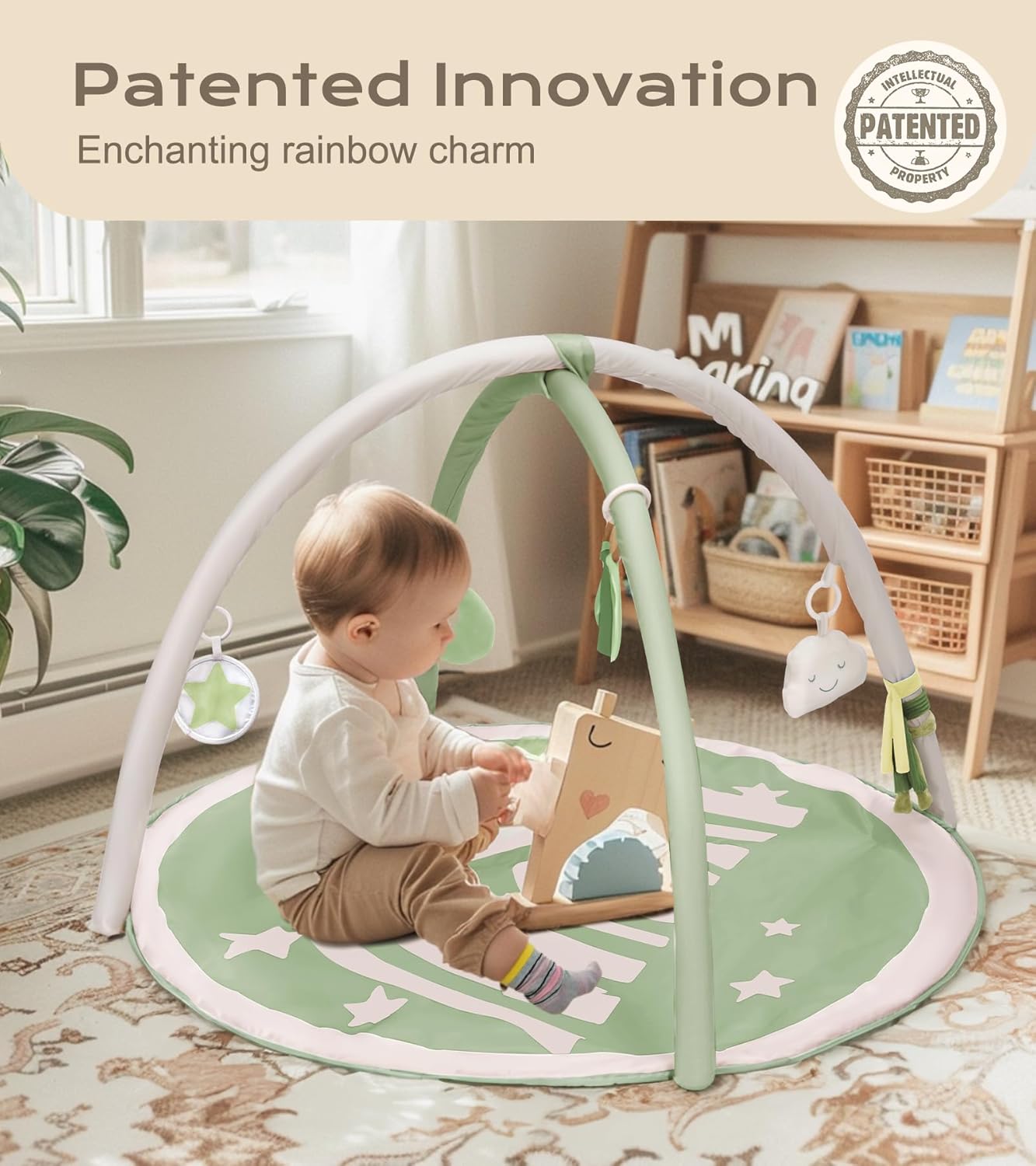 Baby Play Gym Mat, Tummy Time Activity Mat with 7 Detachable Toys and ...