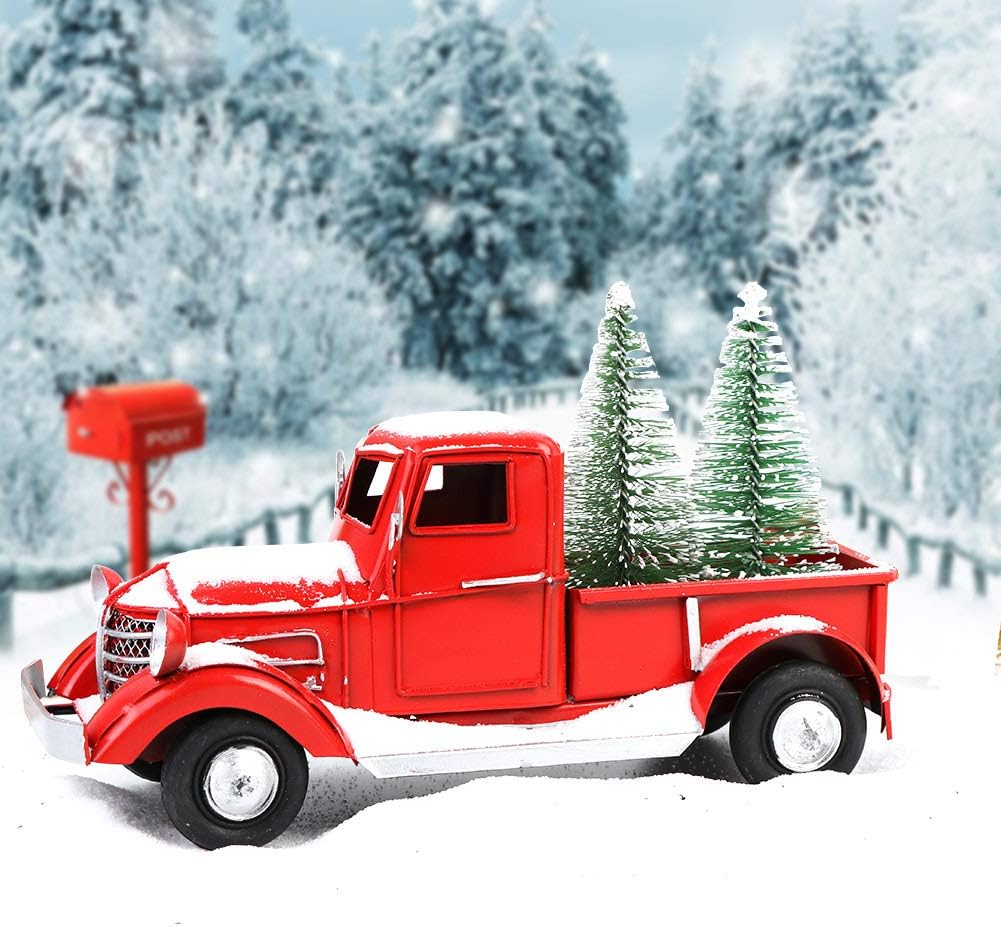 OurWarm Christmas Vintage Red Truck with 2pcs Mini Christmas Trees ...