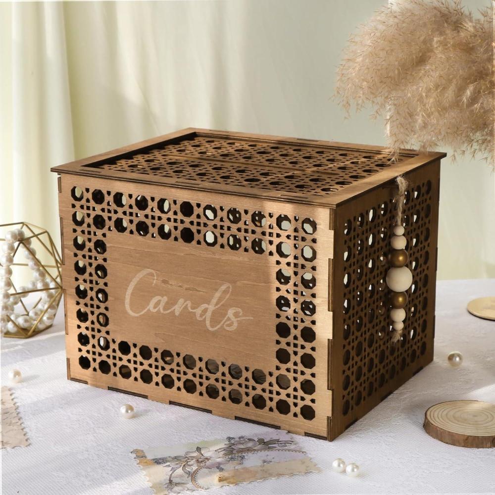 OurWarm Wedding Card Box for Party, Vintage Gift Card Box with Wood ...