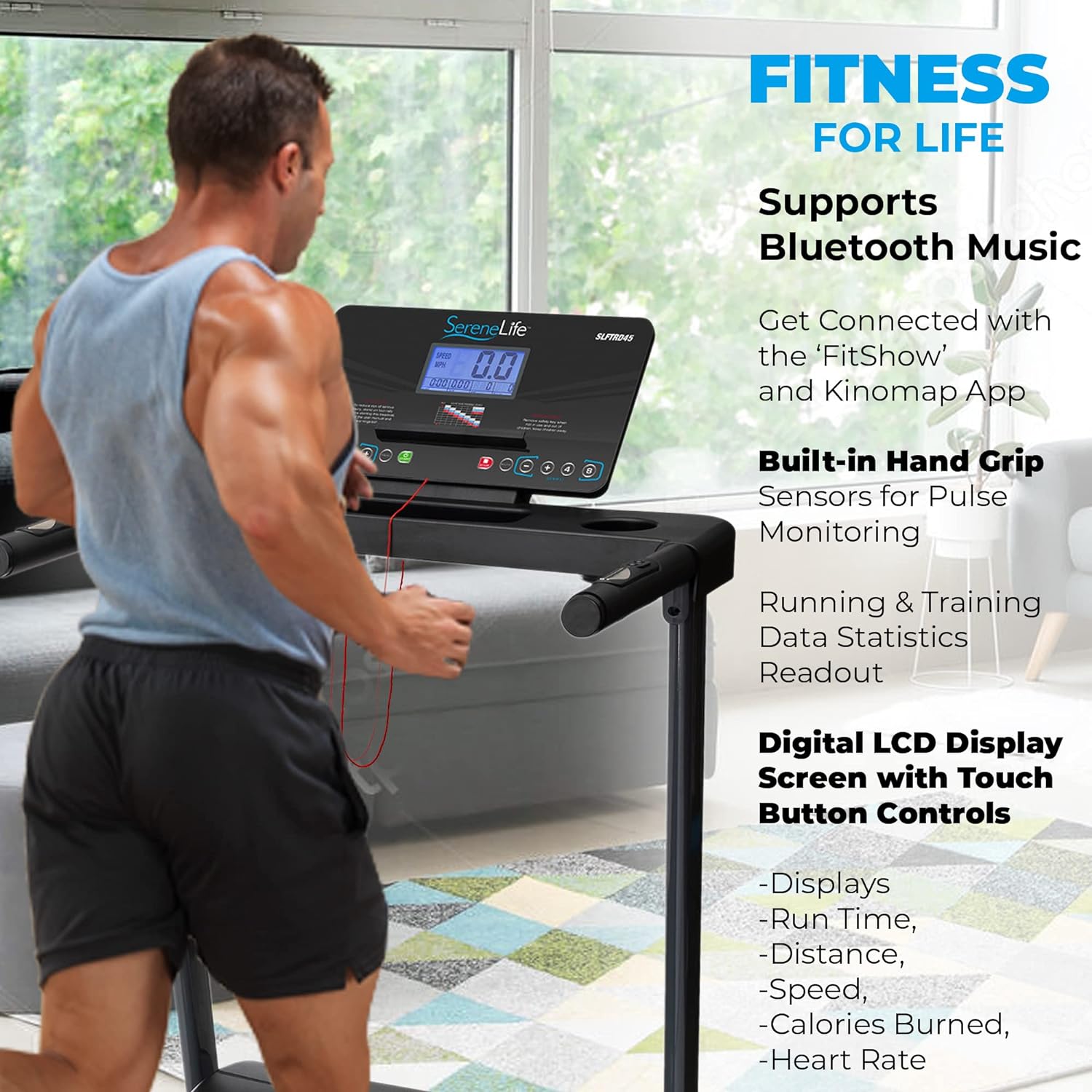SereneLife Smart Electric Folding Treadmill – Easy Assembly Fitness ...